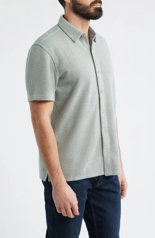Johnston & Murphy Linden Textured Short Sleeve Button-up Shirt - Sage