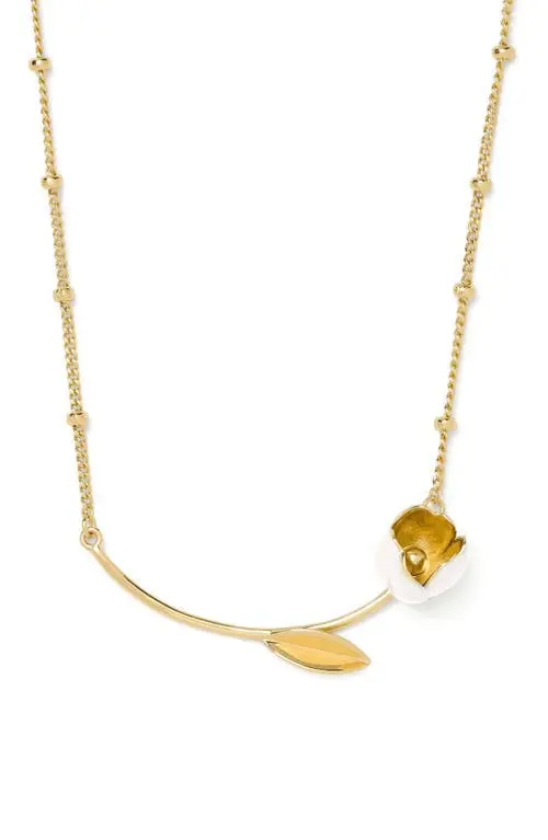 Kate Spade New York Golden Bloom Bar Pendant Necklace - White.