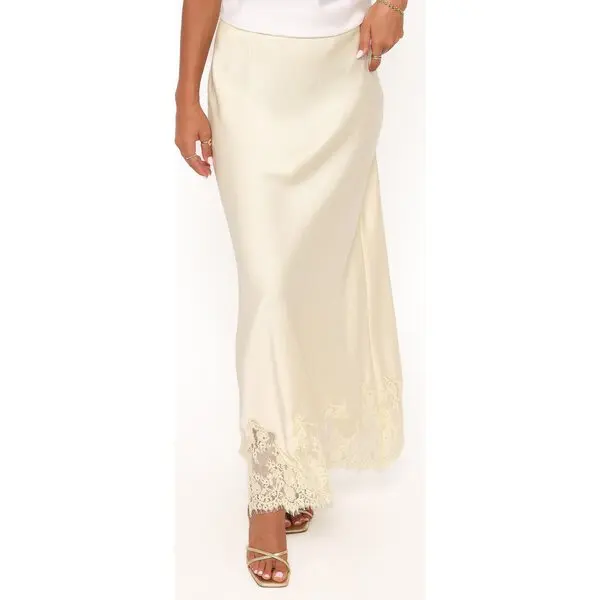 PETAL & PUP Alira Satin & Lace Maxi Skirt - Yellow