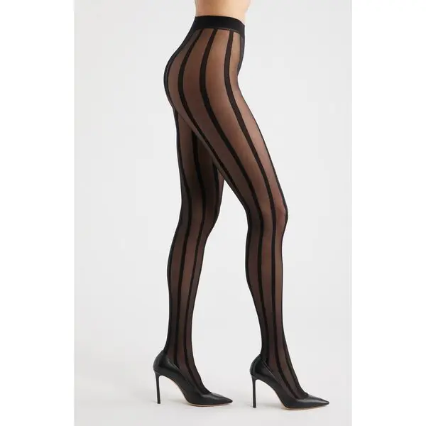 Nordstrom Vertical Stripe Sheer Tights - Black