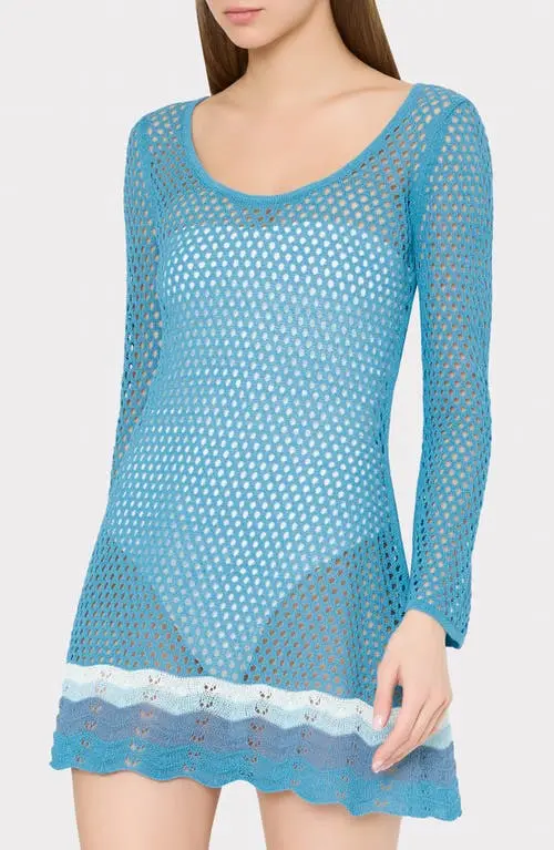 MILLY Crochet Long Sleeve Cover-up Minidress
