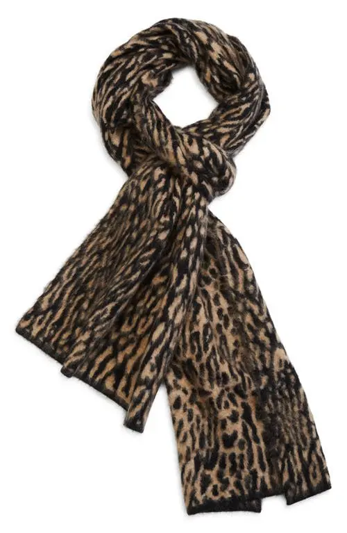 Saint Laurent Leopard Print Mohair & Wool Blend Scarf - Beige/black