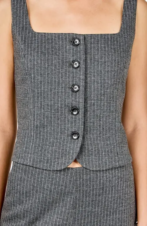 Endless Rose Pinstripe Knit Fitted Vest