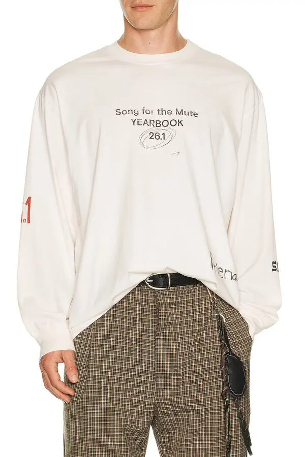 SONG FOR THE MUTE Scribble Oversized Crew Neck Pullover In White
