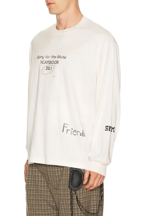 SONG FOR THE MUTE Scribble Oversized Crew Neck Pullover In White