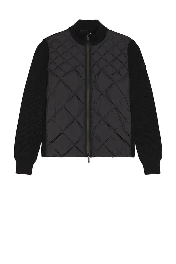 Moncler Quilted Front Zip Cardigan With Wool Sleeves