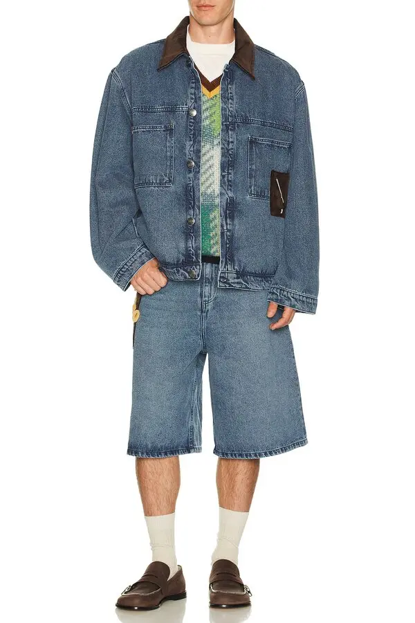 CHARLES JEFFREY Denim Jacket With Corduroy Collar In Blue