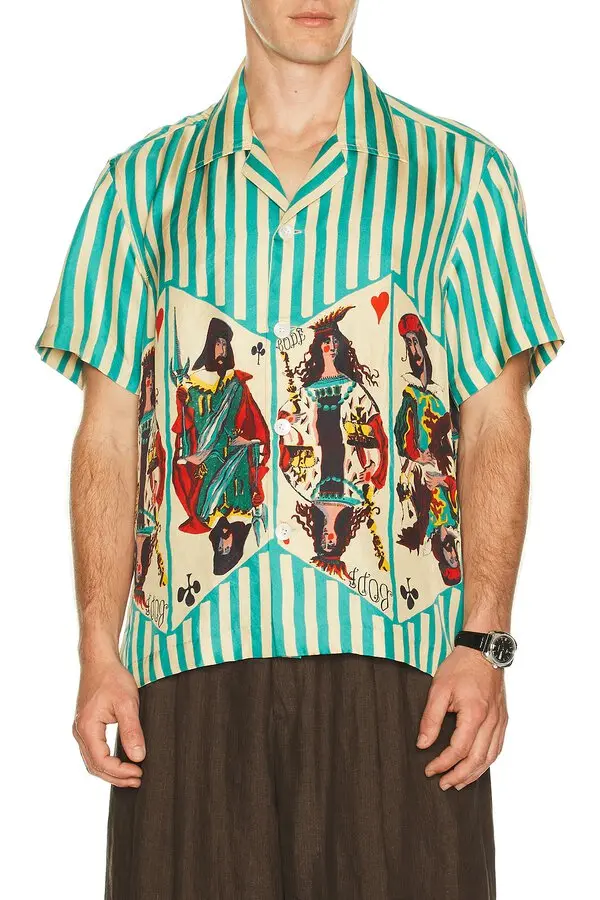 BODE Royals Short Sleeve Shirt In Baby Blue