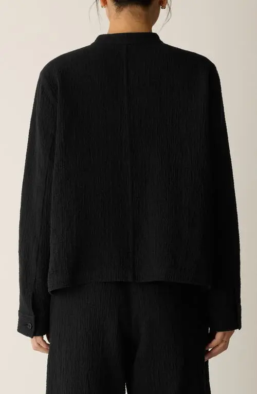 Eileen Fisher Mandarin Textured Organic Cotton Shirt Jacket - Black