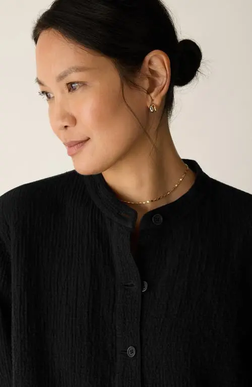 Eileen Fisher Mandarin Textured Organic Cotton Shirt Jacket - Black
