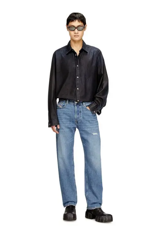 DIESEL® D-macs Distressed Relaxed Straight Leg Jeans - Denim