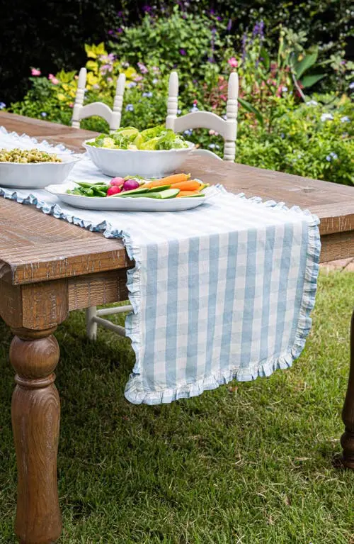 JULISKA Gingham Ruffle Cotton & Linen Table Runner