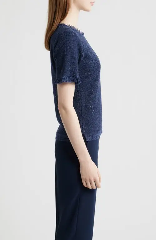 Kobi Halperin Fringe Trimmed Short Sleeve Sweater