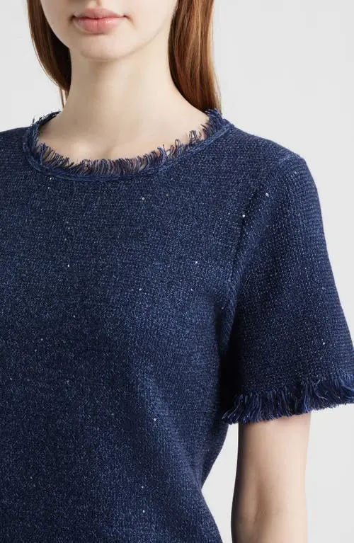 Kobi Halperin Fringe Trimmed Short Sleeve Sweater