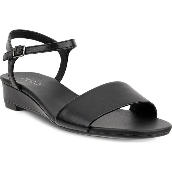 Ecco Astrid Ankle Strap Wedge Sandal - Black