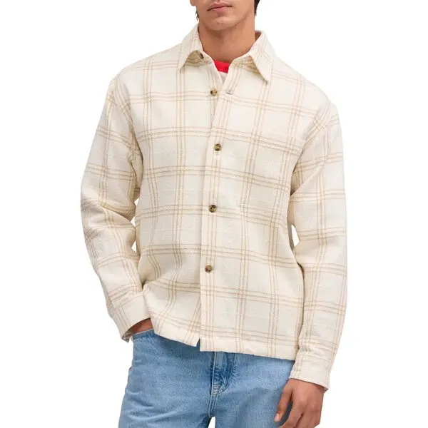 Nn07 Adwin 50059 Plaid Recycled Cotton Blend Shirt Jacket - Ivory
