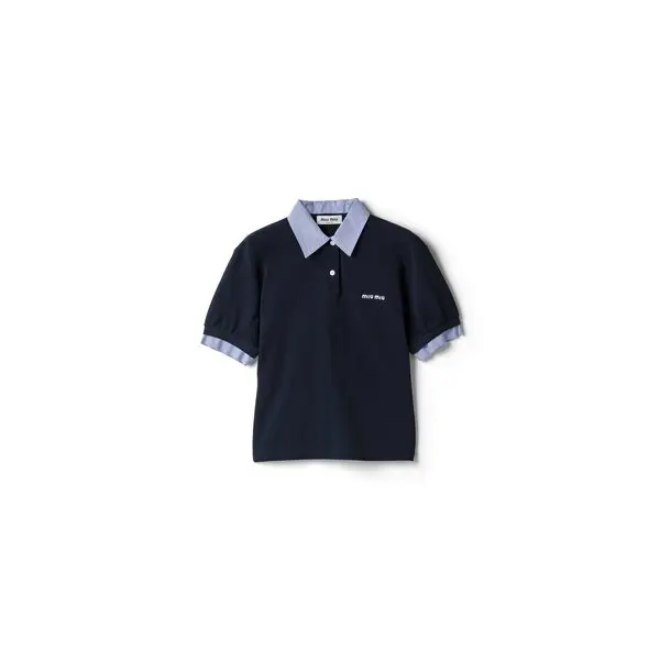 Miu Miu Cotton Piqué Polo Shirt - Navy