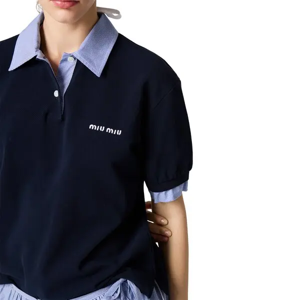 Miu Miu Cotton Piqué Polo Shirt - Navy