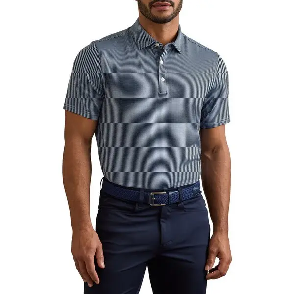 RHONE Drive Time Performance Polo - True Navy/arctic Blue Stripe