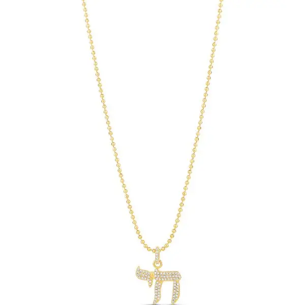 SHYMI Pavé Cubic Zirconia Chai Pendant Necklace - Gold