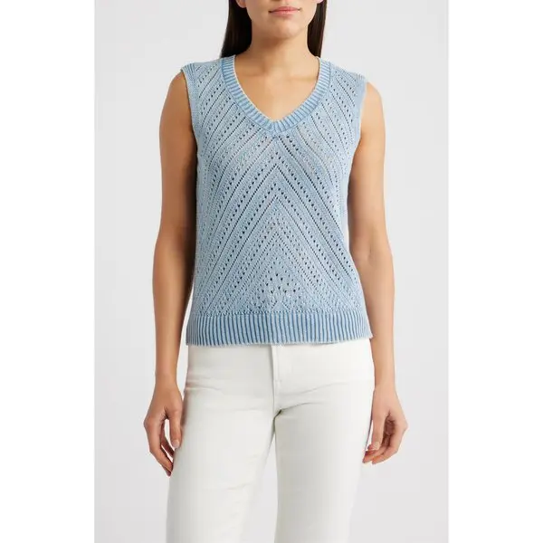 CITY BLUES Open Stitch Sweater Vest - Ocean
