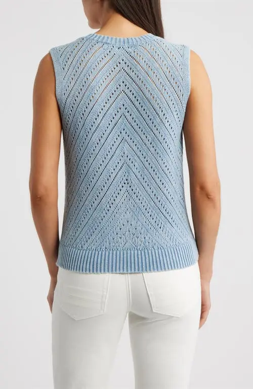 CITY BLUES Open Stitch Sweater Vest - Ocean