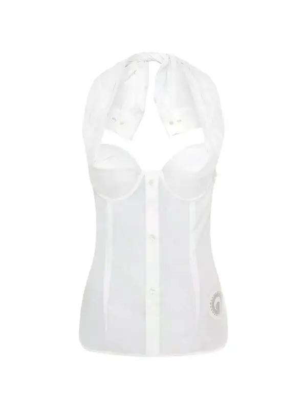 MARINE SERRE Button-fastening Bustier Top - White