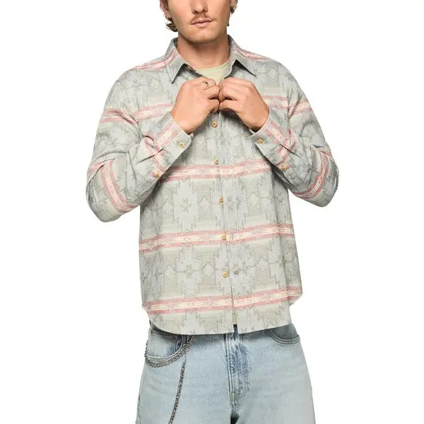 Lucky Brand Geometric Jacquard Cotton Button-up Overshirt