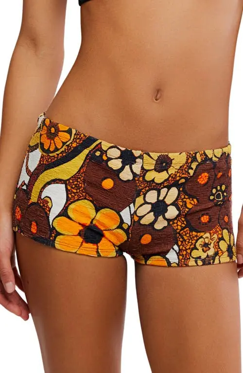 Free People Dixie Printed Shortie Bikini Bottom - Golden Hour/fudgesic