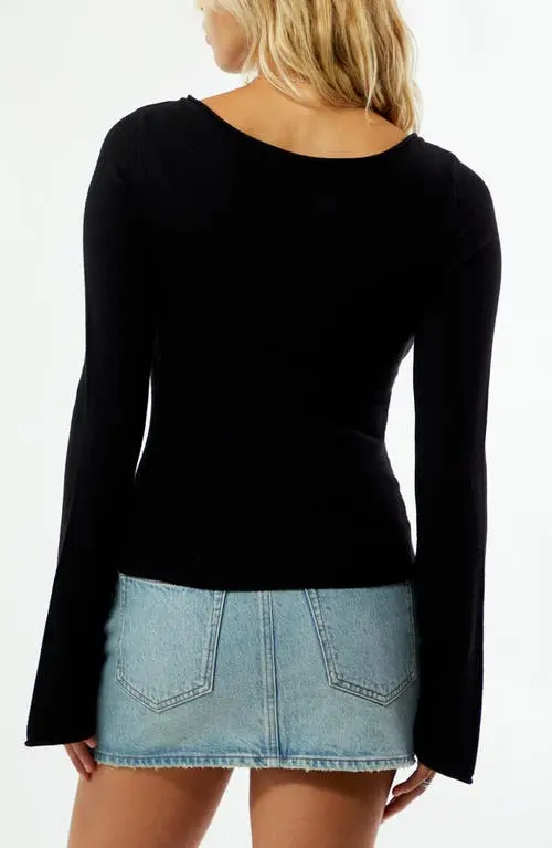 PACSUN Wide Neck Bell Sleeve Knit Top - Black
