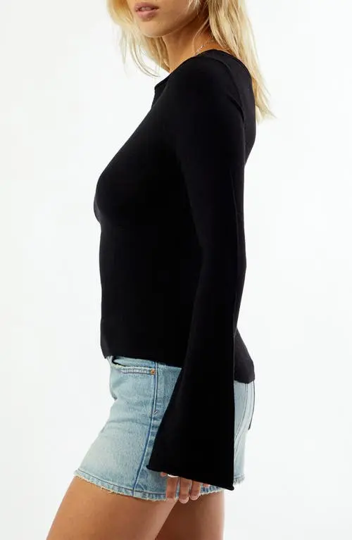PACSUN Wide Neck Bell Sleeve Knit Top - Black