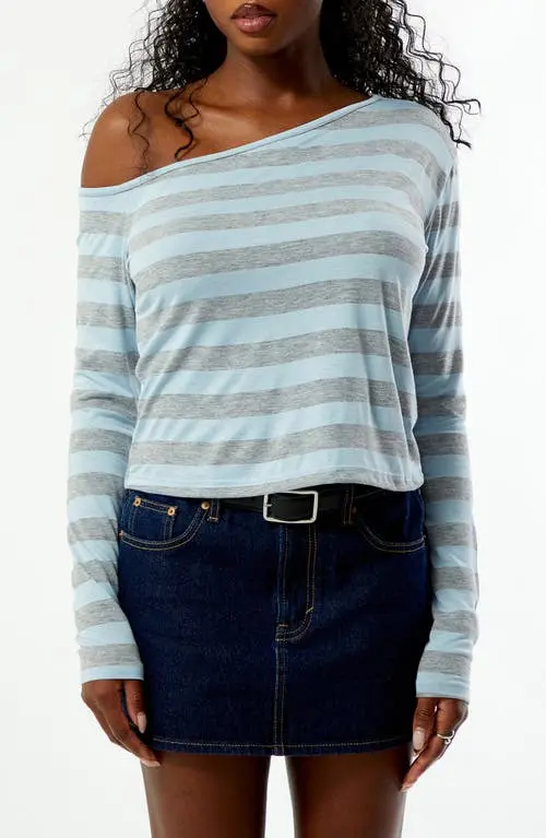 PACSUN Olivia Stripe Off The Shoulder Top - Light Blue