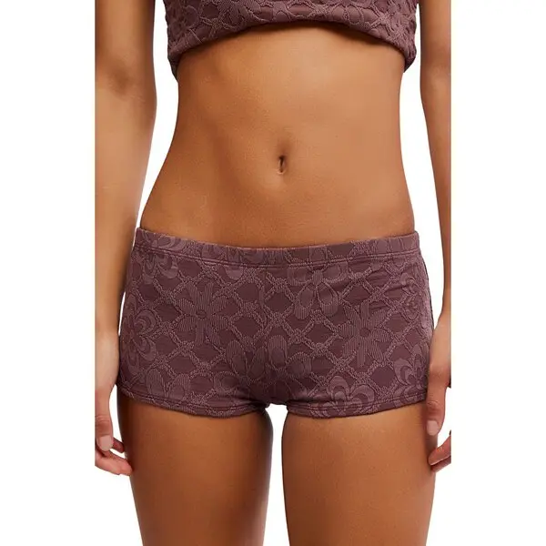 Free People Dixie Jacquard Shortie Bikini Bottom - Brownstone