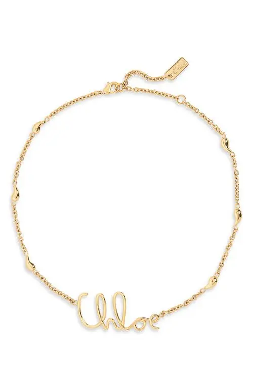 Chloé Script Logo Necklace - Vintage Gold