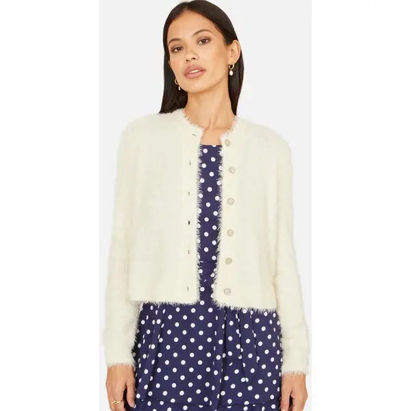 YUMI Eyelash Knit Long Sleeve Cardigan - Ivory