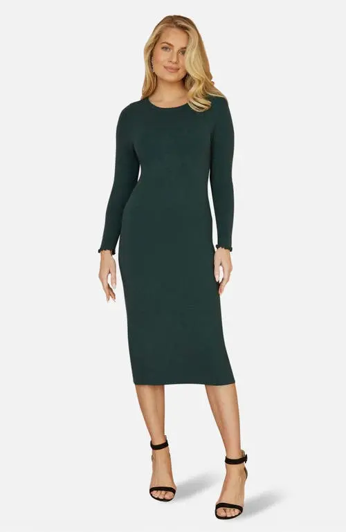 YUMI Luminous Sparkle Knit Midi Sweater Dress - Green