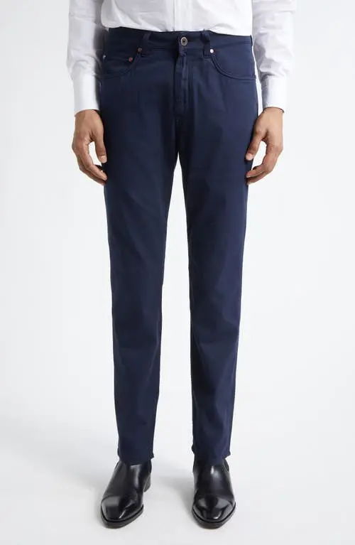 Boglioli Five-pocket Cotton Stretch Herringbone Slim Fit Pants - Navy