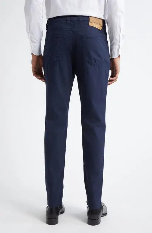 Boglioli Five-pocket Cotton Stretch Herringbone Slim Fit Trousers - Navy