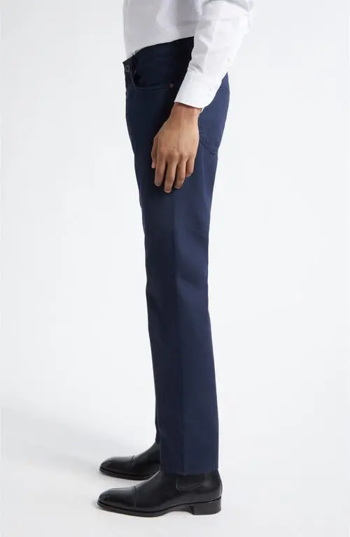 Boglioli Five-pocket Cotton Stretch Herringbone Slim Fit Trousers - Navy