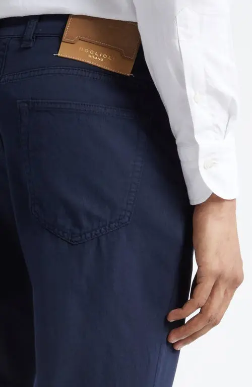 Boglioli Five-pocket Cotton Stretch Herringbone Slim Fit Trousers - Navy