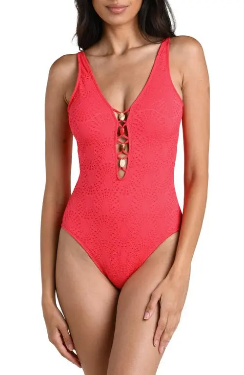 La Blanca Shellbound Plunge One-piece Swimsuit - Guava
