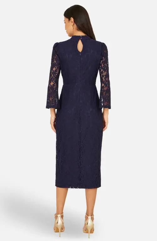 YUMI Lace Fitted Midi Dress