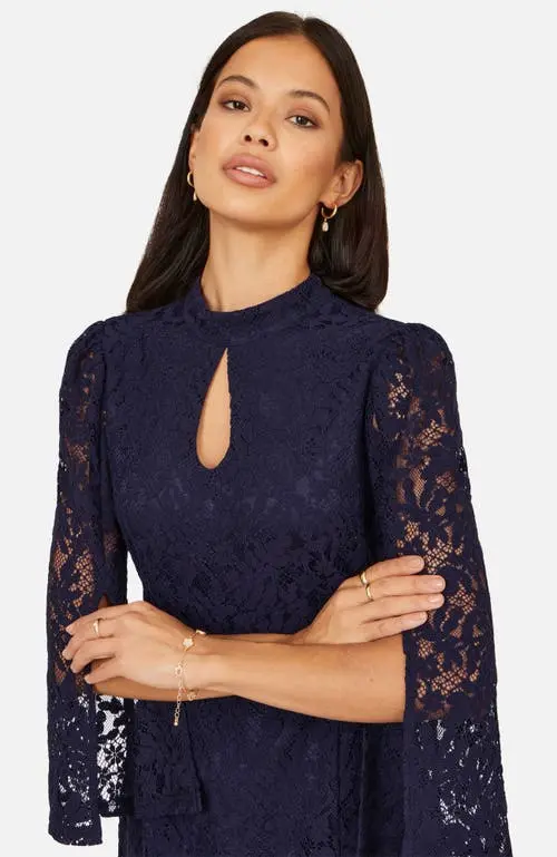 YUMI Lace Fitted Midi Dress