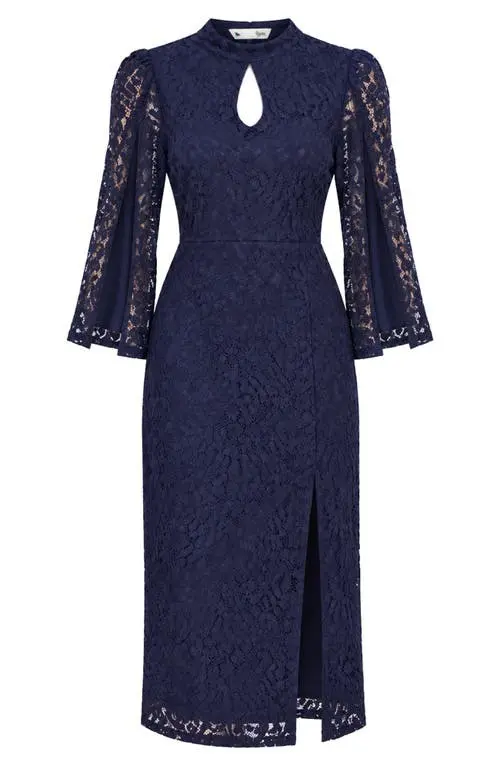 YUMI Lace Fitted Midi Dress