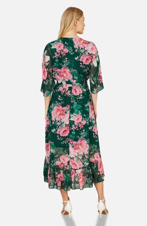 YUMI Wrap Midi Dress With Dip Hem