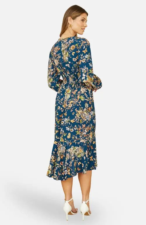 YUMI Tie Knot Front Floral Midi Dress