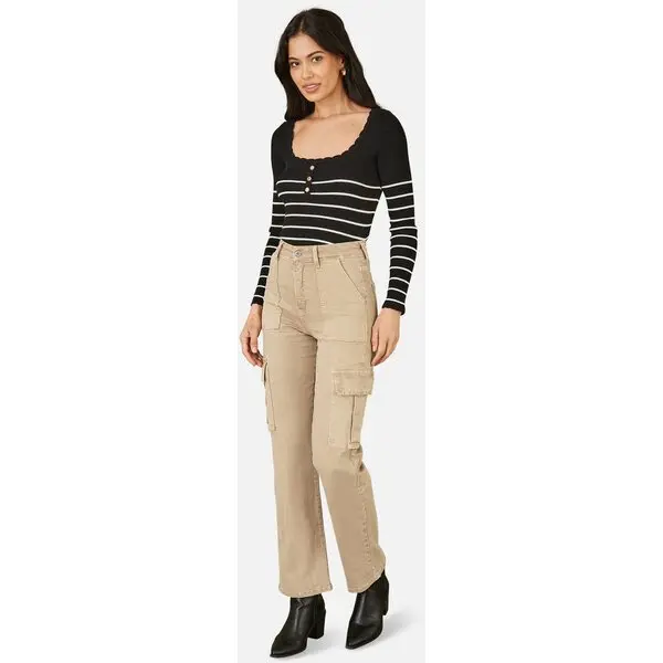 YUMI High Waist Utility Stretch Cargo Pants - Stone