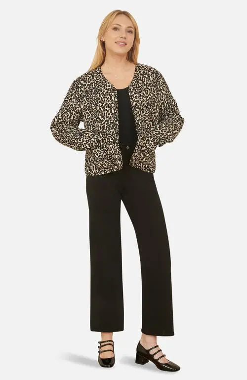 YUMI Leopard Print Round Neck Boxy Jacket - Black