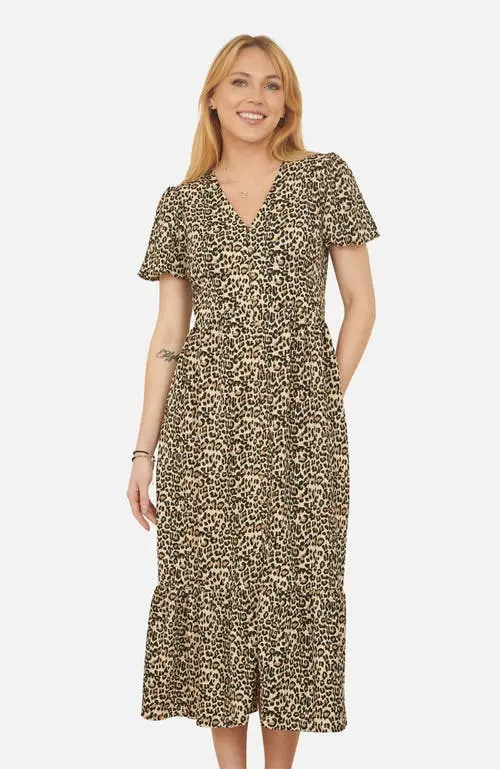 YUMI Pleated Button Through Midi Dress