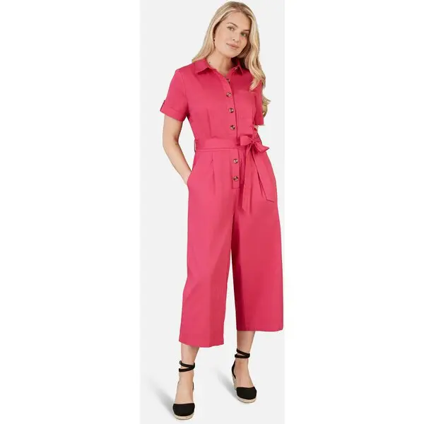 YUMI Button Up Utility Jumpsuit - Pink